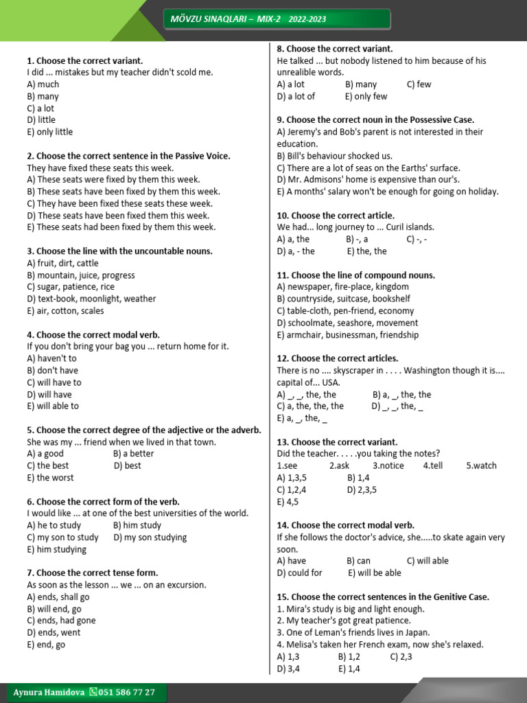 Movzu Sinaqlari Mix-2 | PDF | Grammar | Linguistic Morphology