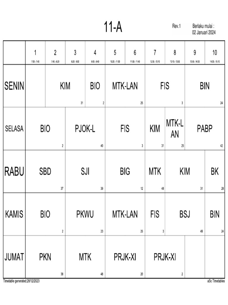 Jadwal Kelas Xi SMT 2 | PDF