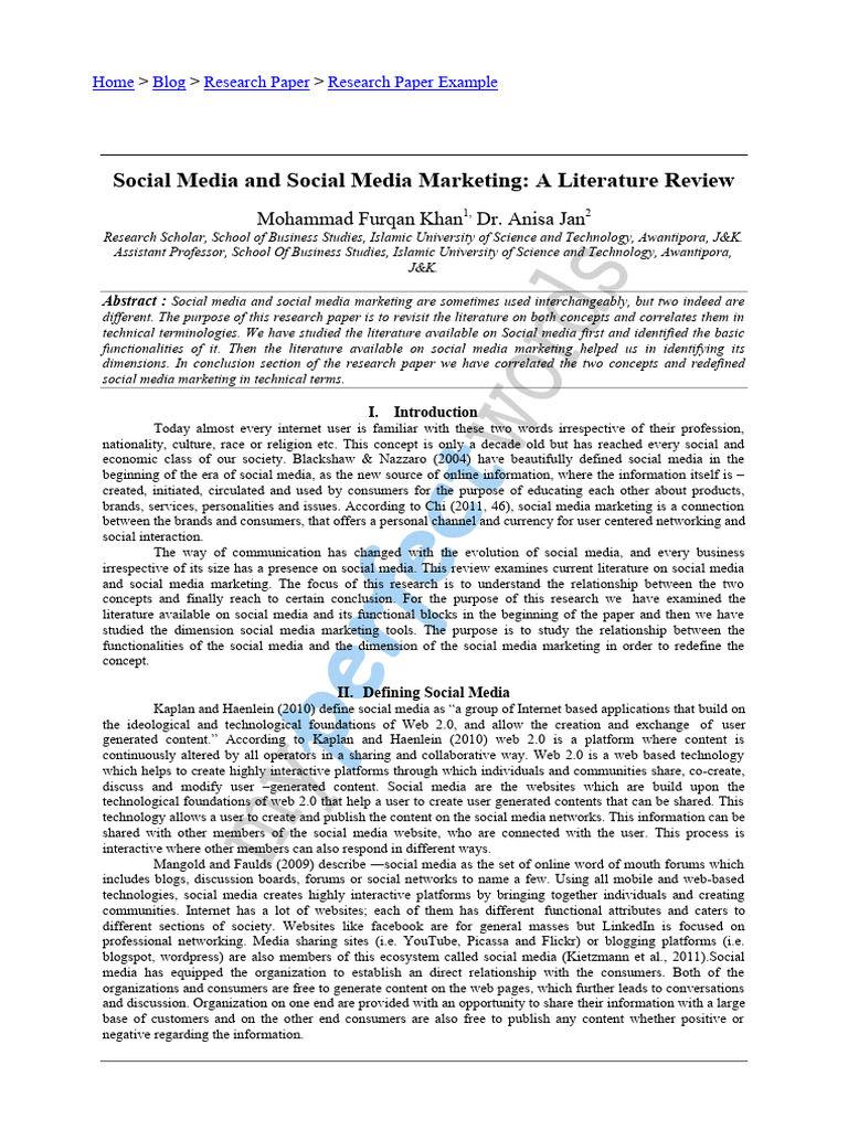 Social Media and Social Media Marketing A Literature Review PDF | PDF ...
