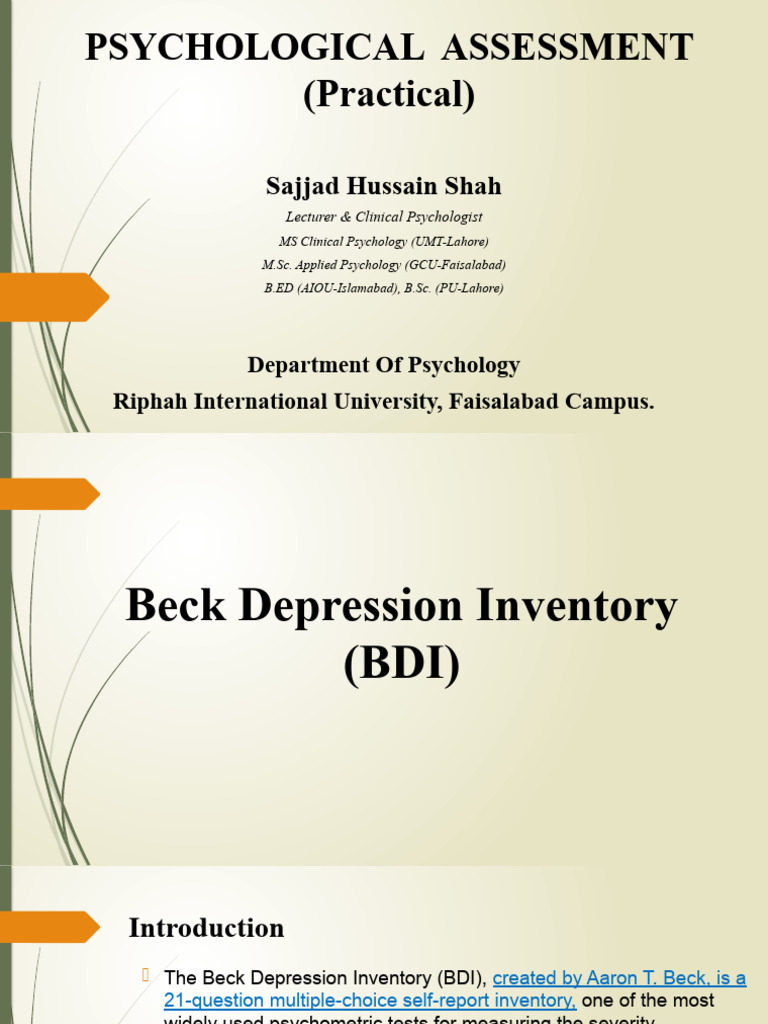 Beck Depression Inventory Bdi Pdf Psychology Mental Health