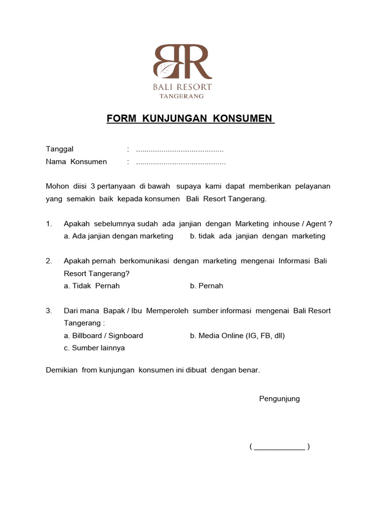 Form Kunjungan Konsumen | PDF | Bisnis