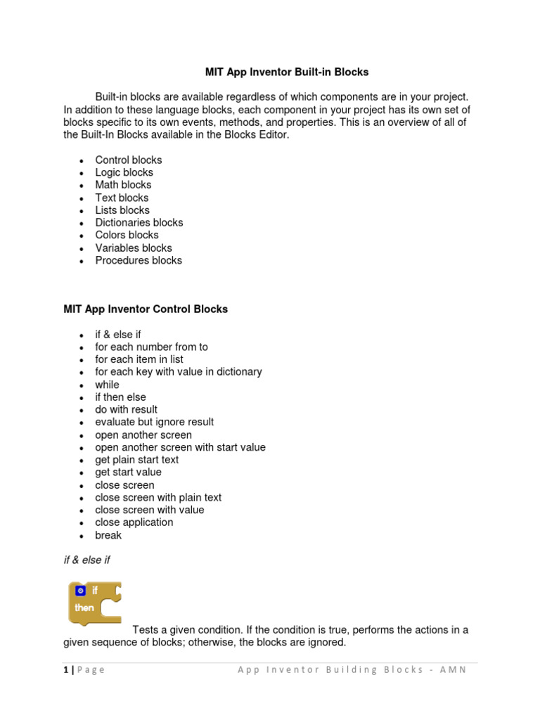 MIT App Inventor Built-In Blocks | PDF | Computers
