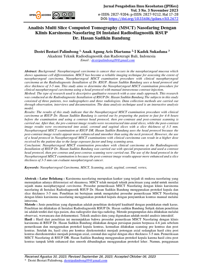 JURNAL Analisis Multi Slice Computed Tomography (MSCT) Nasofaring | PDF