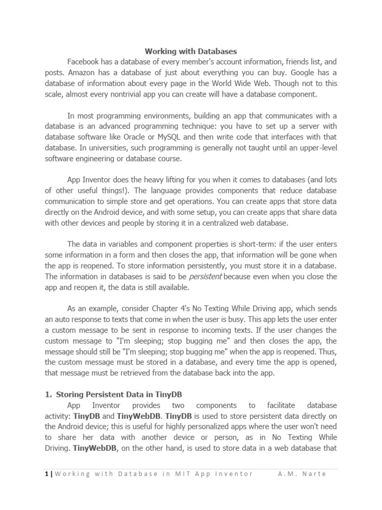 7. MIT App Inventor Working with Databases | PDF | Databases | Mobile App