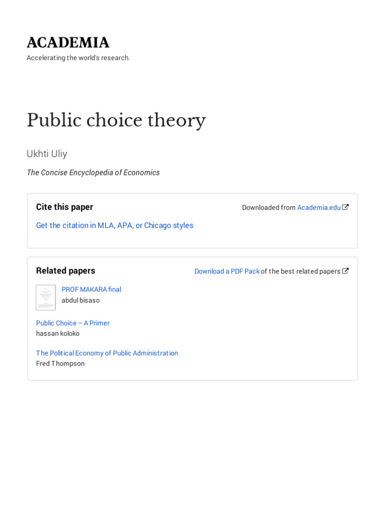 Public Choice Theory by Jane S. Shaw The Concise Encyclopedia of ...