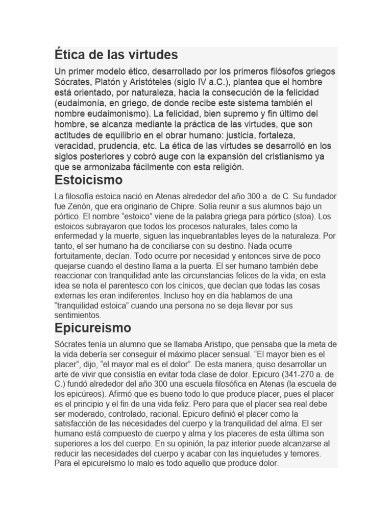 Ética de Las Virtudes | PDF | Estoicismo | Virtud