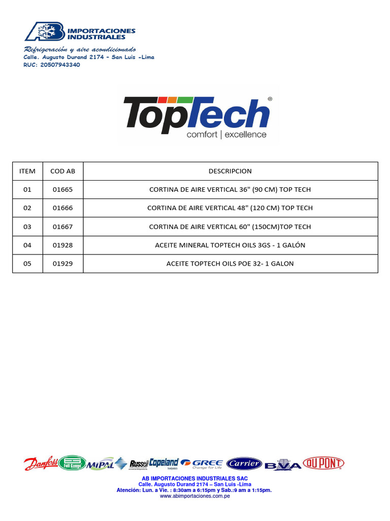 Cortinas de Aire Toptech | PDF | Electronics | Electricity