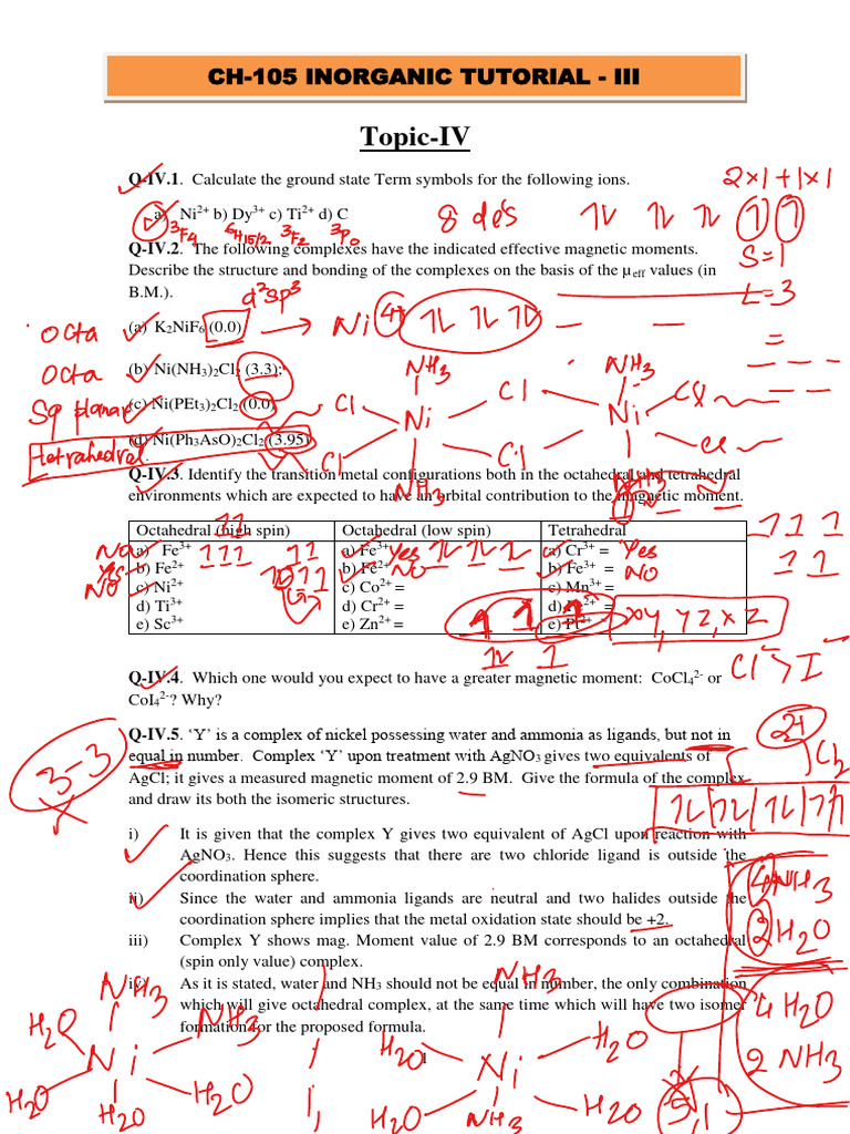 CH105Inorg Tutorial III Qs Only | PDF | Coordination Complex | Ligand CH105Inorg Tutorial III Qs Only | PDF | Coordination Complex | Ligand