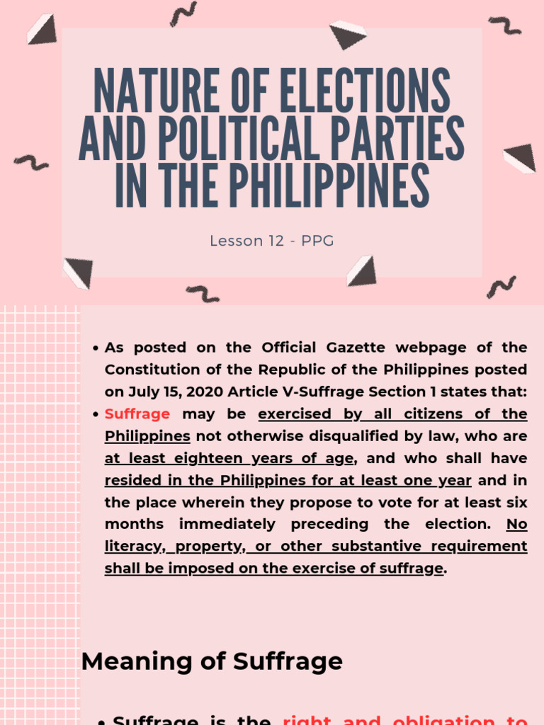 Elections and Political Parties in the Philippines | PDF | Suffrage ...