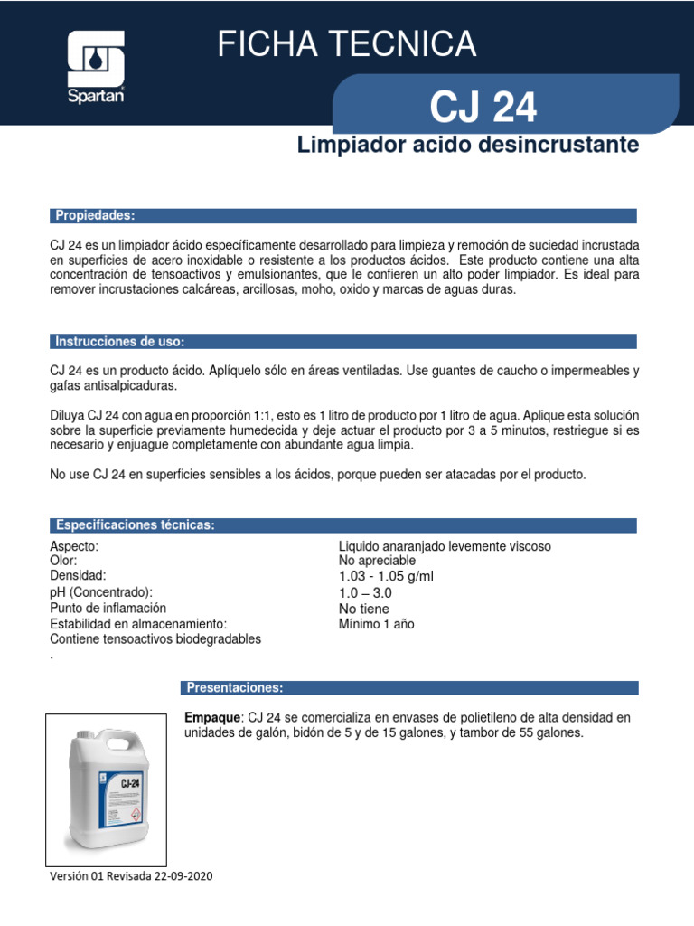 CJ 24 Ficha Tecnica v1 | PDF | Química | Materiales