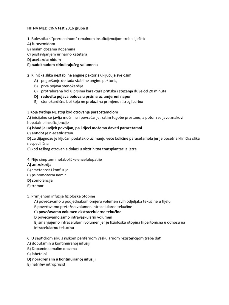 HITNA MEDICINA Testovi Sa Slika | PDF