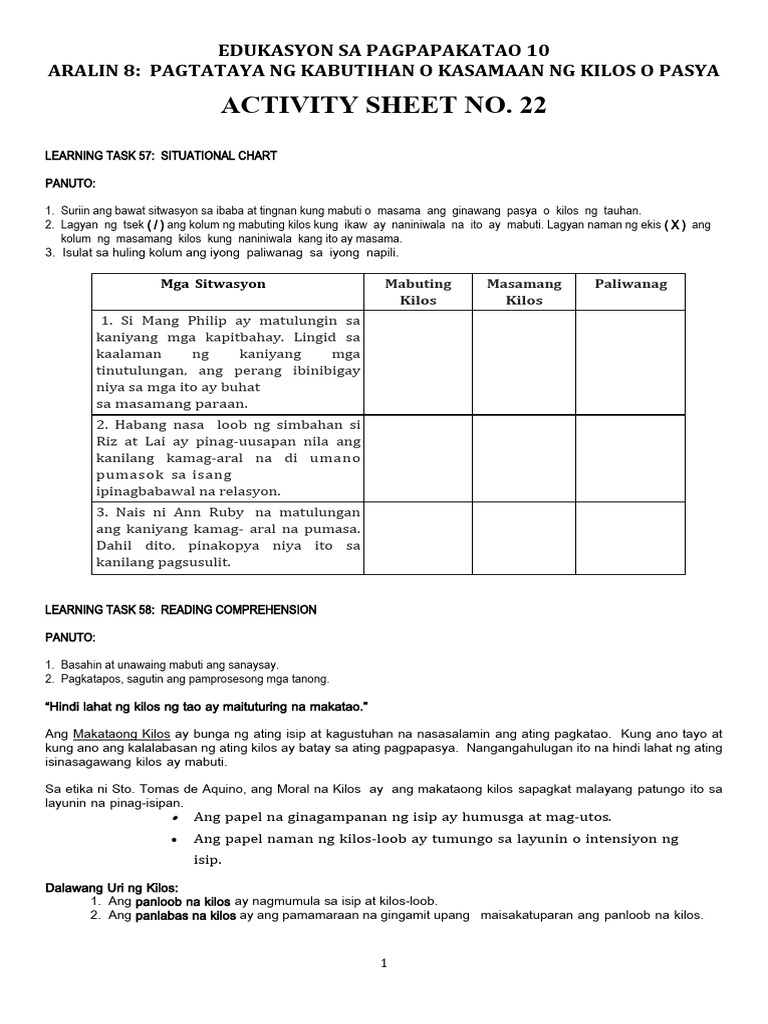 2nd Quarter Esp 10 Aralin 8 Activity Sheet | PDF