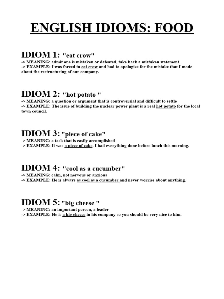 English Idioms Food B2 Pdf
