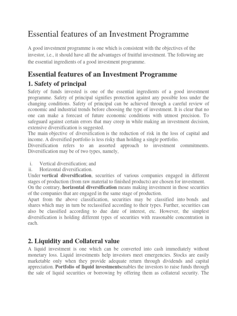 Features of An Investment Programme | PDF | Investing | Diversification ...