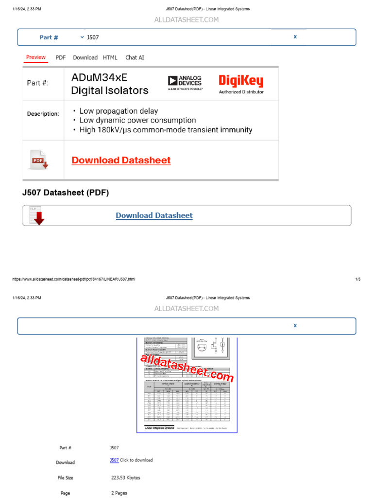 J507 Datasheet (PDF) - Linear Integrated Systems | PDF | Software | Hypertext