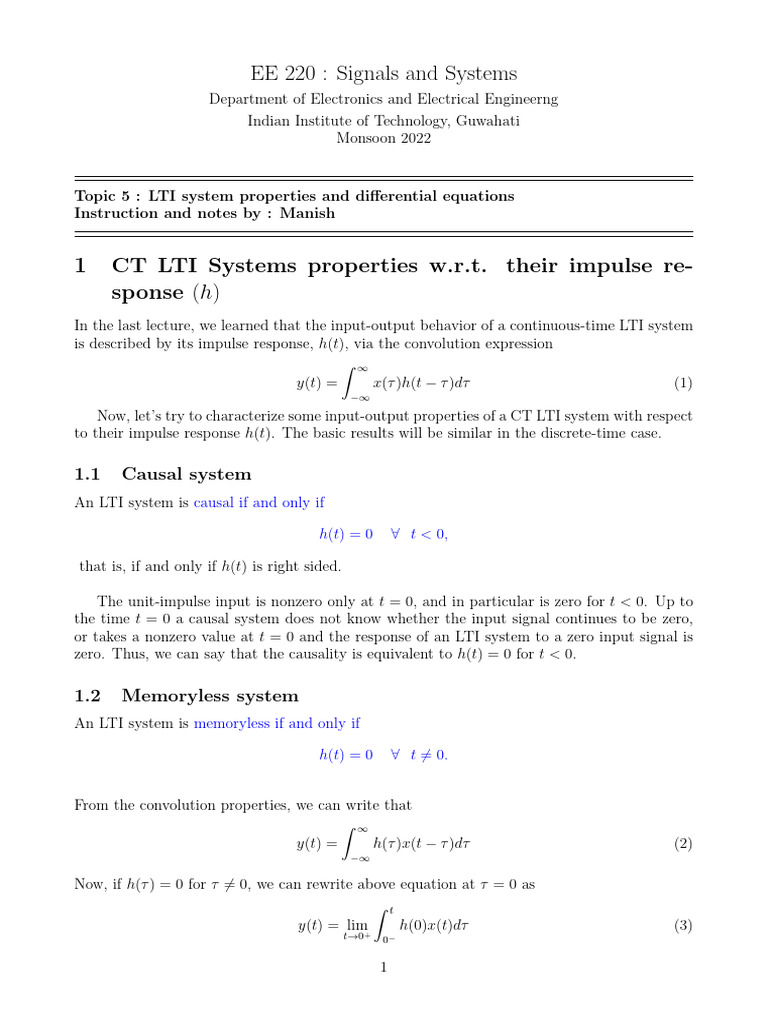 Topic 5 System Properties and Convolution Sum | PDF | Algorithms | Mechanics