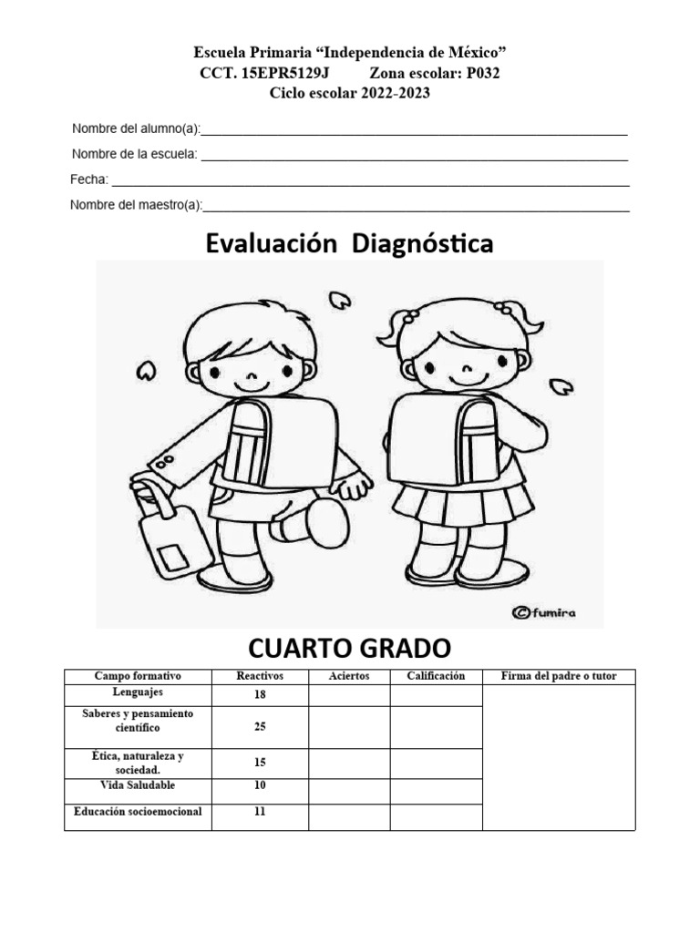 Evaluación Diagnostica 4° Ciclo Escolar 23-24 | PDF