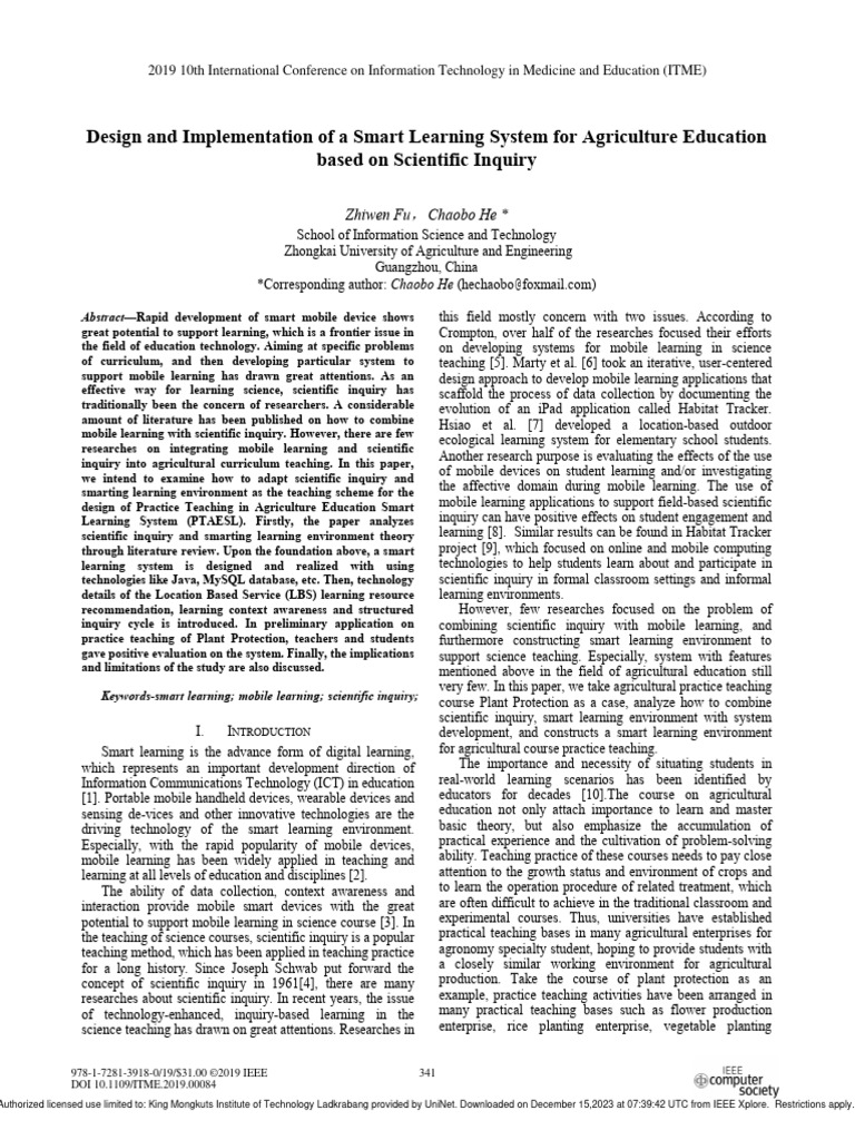 Design and Implementation of A Smart Learning System For Agriculture Education Based On ...