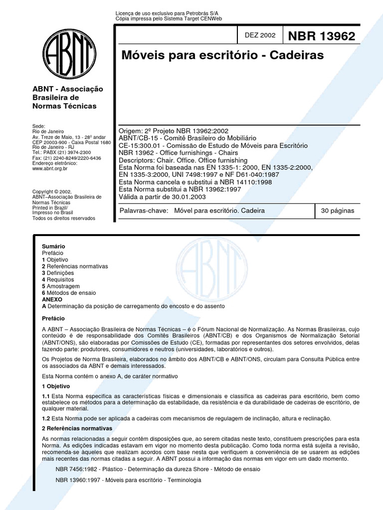 NBR 13962 - Móveis para Escrtório Cadeiras | PDF | Inclinação orbital ...