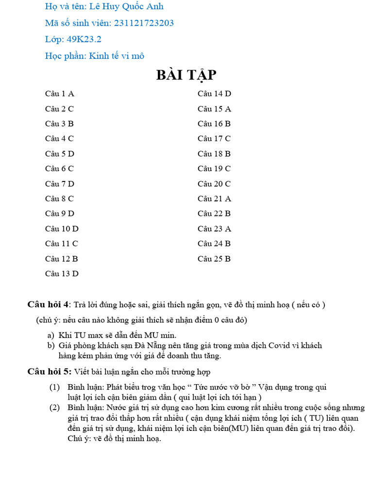 Kinh tế Vi Mô BTCN BO | PDF
