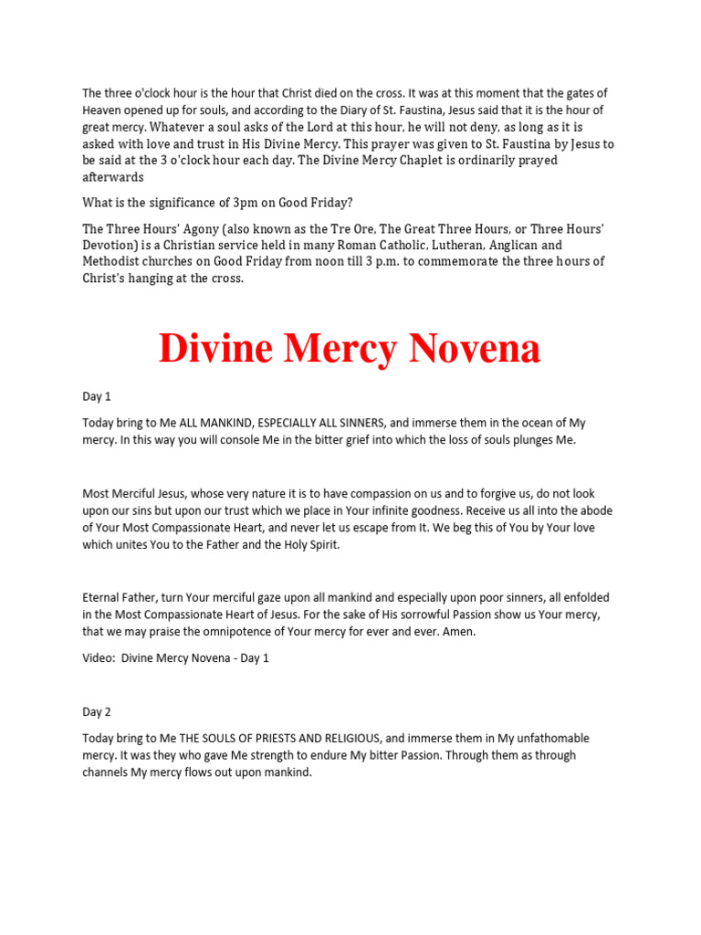 Divine Mercy Prayer at 3 PM Guide | PDF | Mercy | Religious Belief And ...