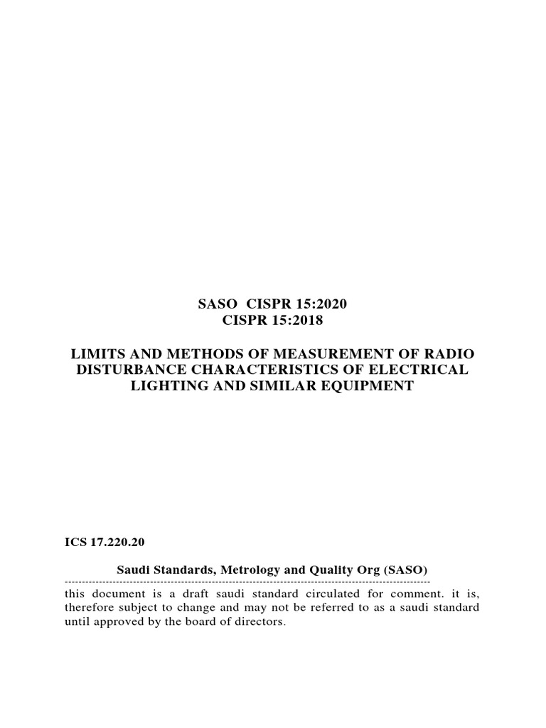 Saso Cispr 15 | PDF | International Electrotechnical Commission | Lighting