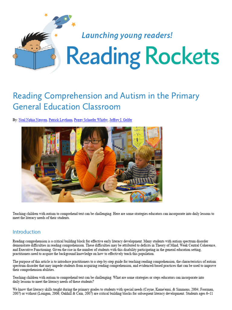 Reading Comprehension and Autism in The Primary General Education Classroom - Reading Rockets ...