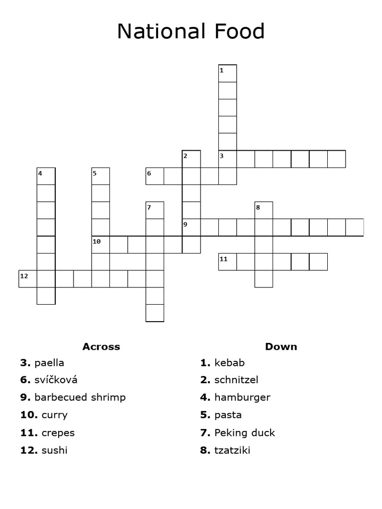 National Food Crossword Labs PDF