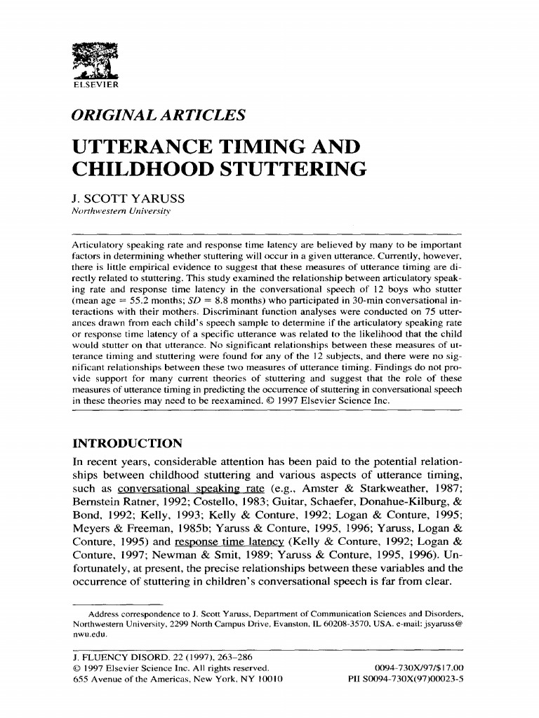 Utterance Timing and Childhood Stuttering | PDF | Stuttering | Fluency