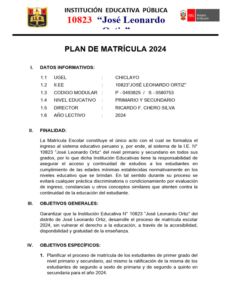 Plan de Matrícula 2024 | PDF