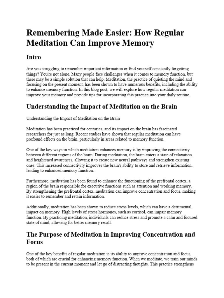 Remembering Made Easier | PDF | Memory | Meditation