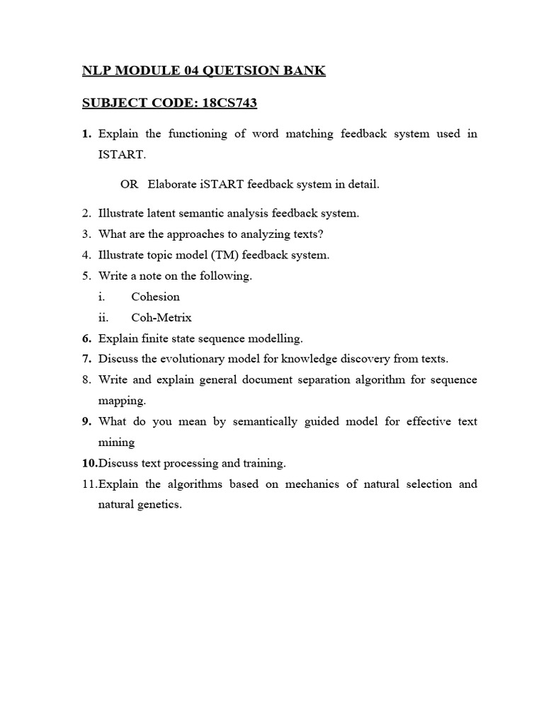 NLP 4 Complete and 5TH Half Mdoule Question Bank | PDF