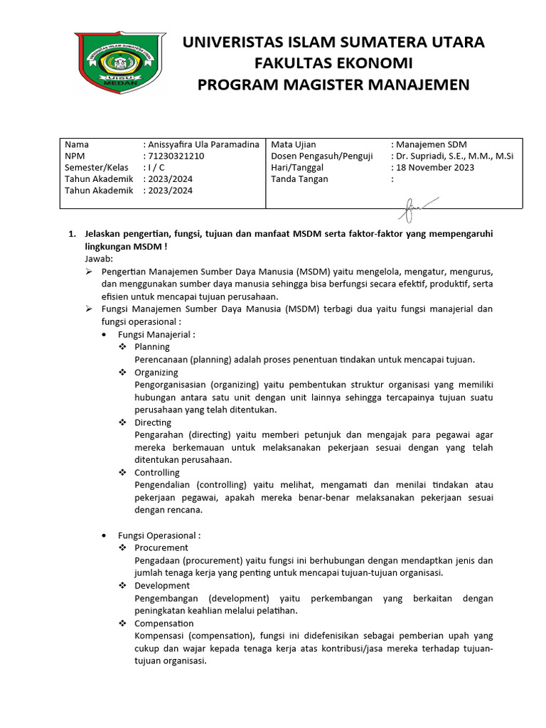 Pengertian dan Fungsi MSDM dalam Organisasi | PDF | Karier & Perkembangan