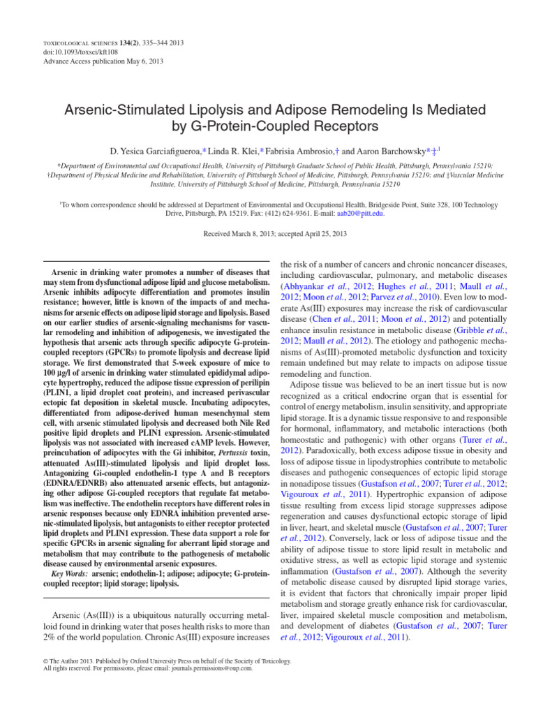 Arsenic-Stimulated Lipolysis and Adipose Remodeling Is Mediated by G ...