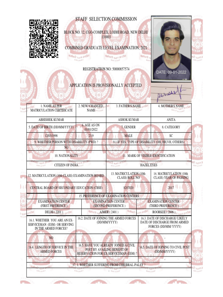 Abhishek Ka SSC Form | PDF