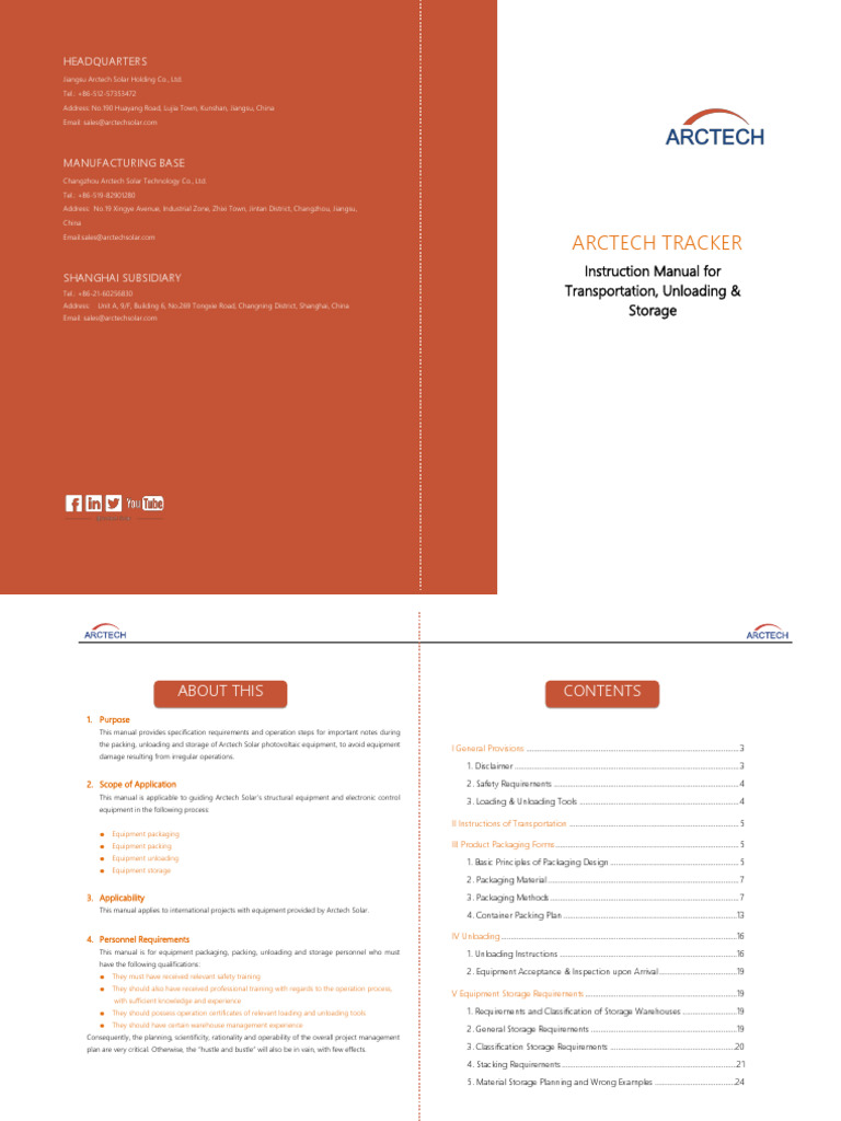 Arctech Tracker Product Transport Unloading Storage Instruction Manual | PDF | Packaging And ...