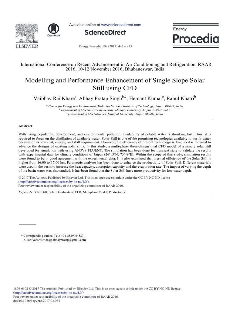 Modelling and Performance Enhancement of Single Slope Solar Still Using ...