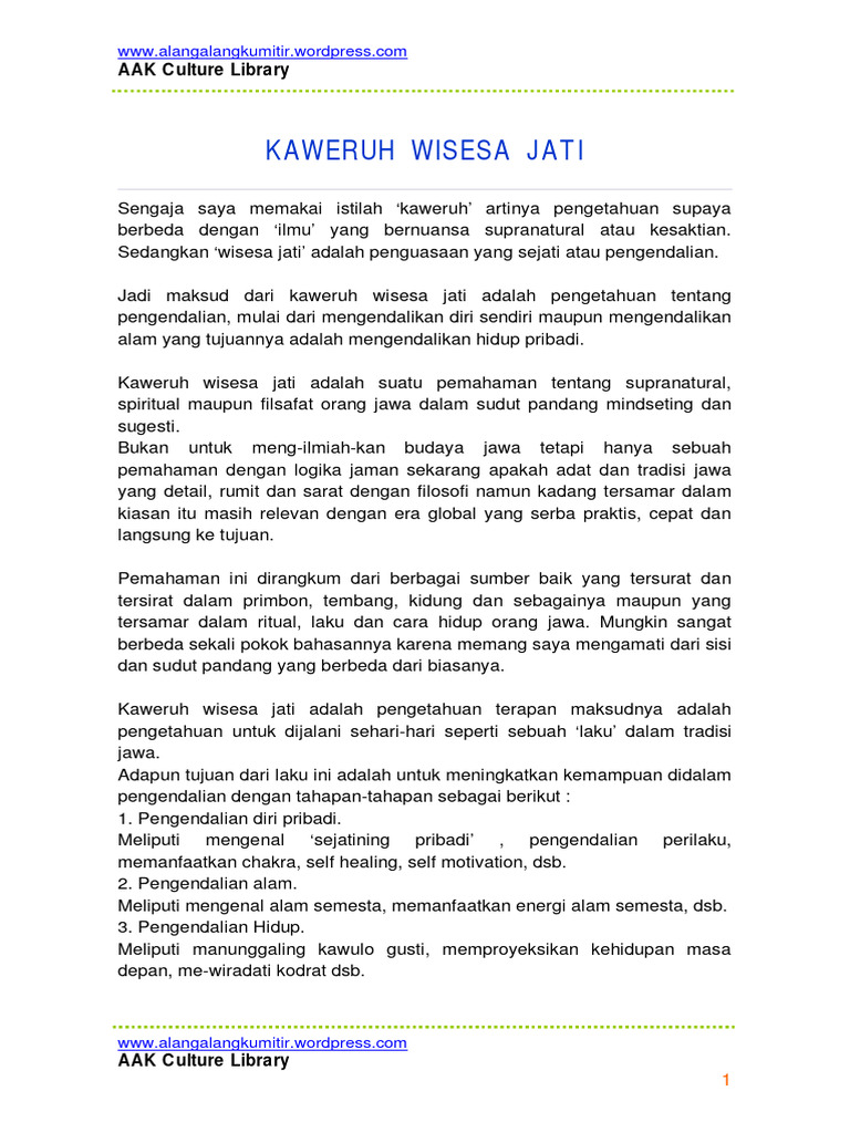 Kaweruh Wisesa Jati dalam Budaya Jawa | PDF