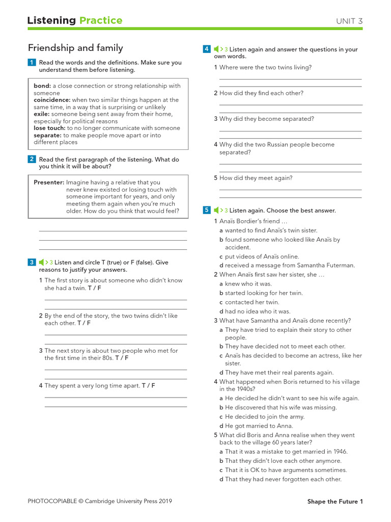 Shape The Future Listening Practice - Unit 3 - Without Answers | PDF