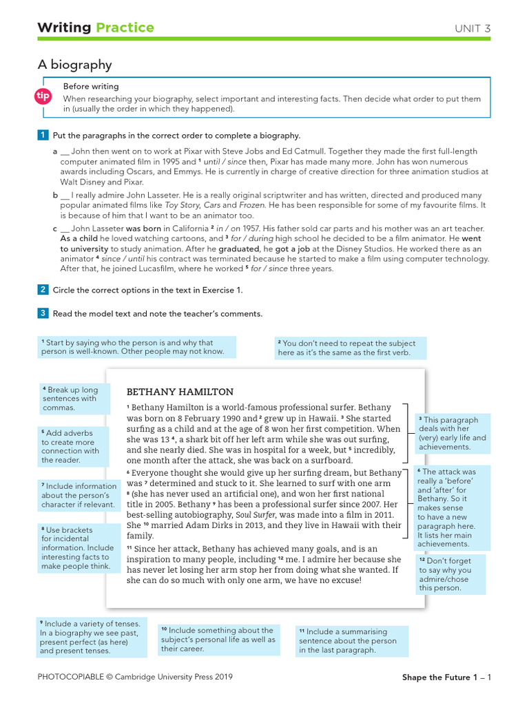 Shape The Future 1 - Writing Practice - Unit 3 - Without Answers | PDF ...