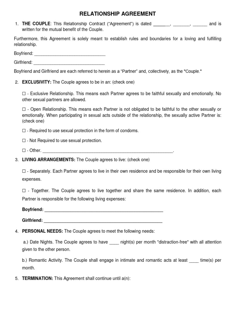 Relationship Agreement Form 3 | Download Free PDF | Human Sexual ...