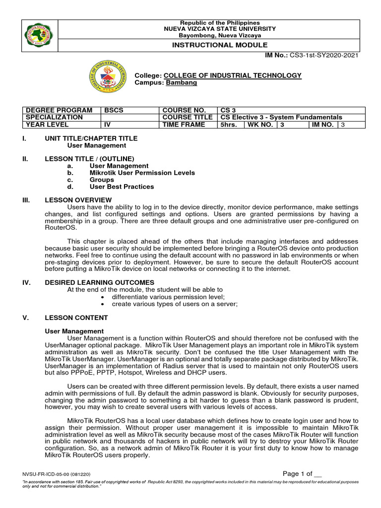 NVSU-FR-ICD-05-00-Chapter 3 (Sys Funda) Student | PDF | Password | User (Computing)