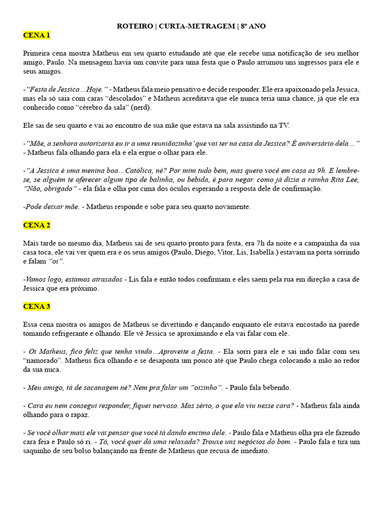 ROTEIRO, Curta-Metragem (8º Ano) | PDF