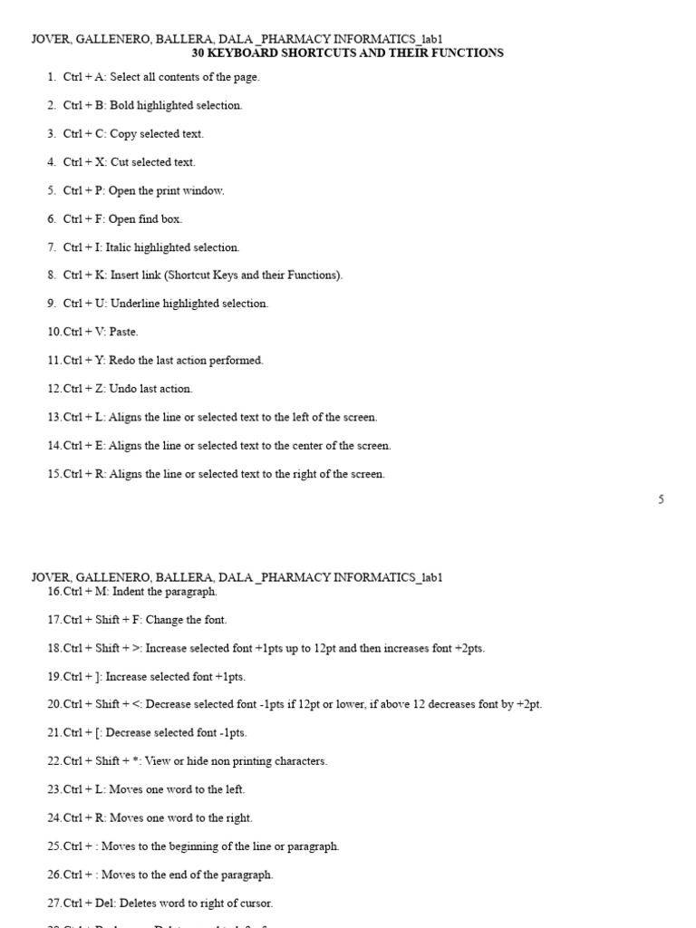 Pharmacy Informatics Keyboard Shortcuts | PDF | Computers