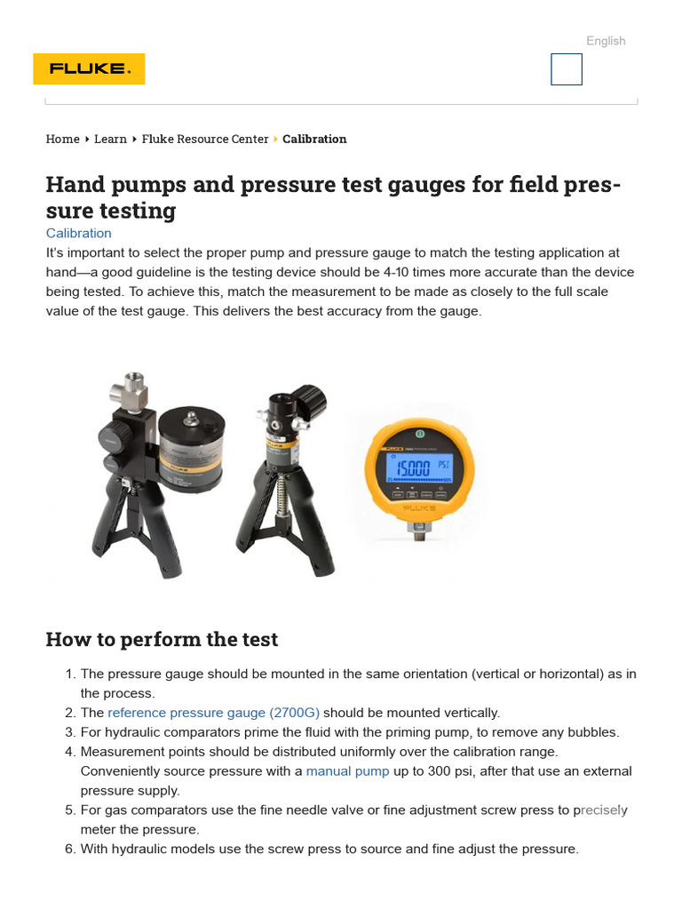 Hand Pumps and Pressure Test Gauges For Field Pressure Testing - Fluke ...