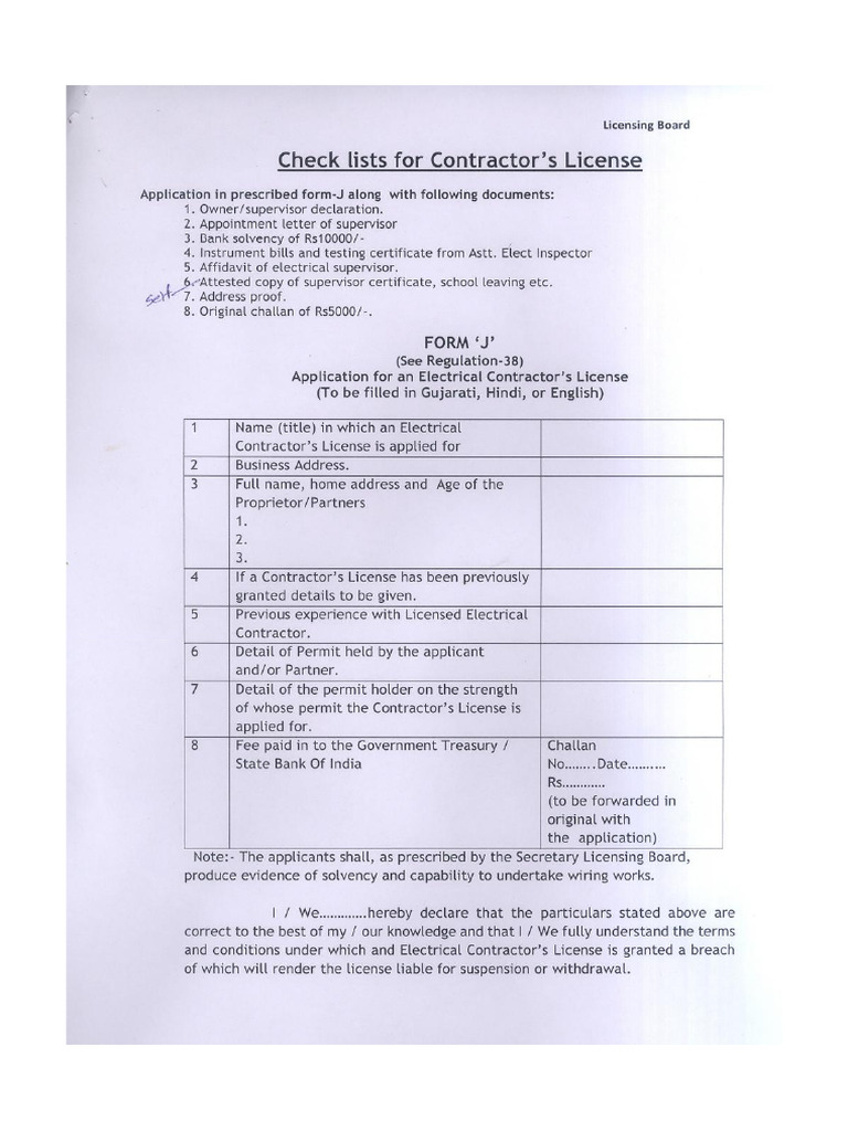 Check List For Contractor Licence | PDF