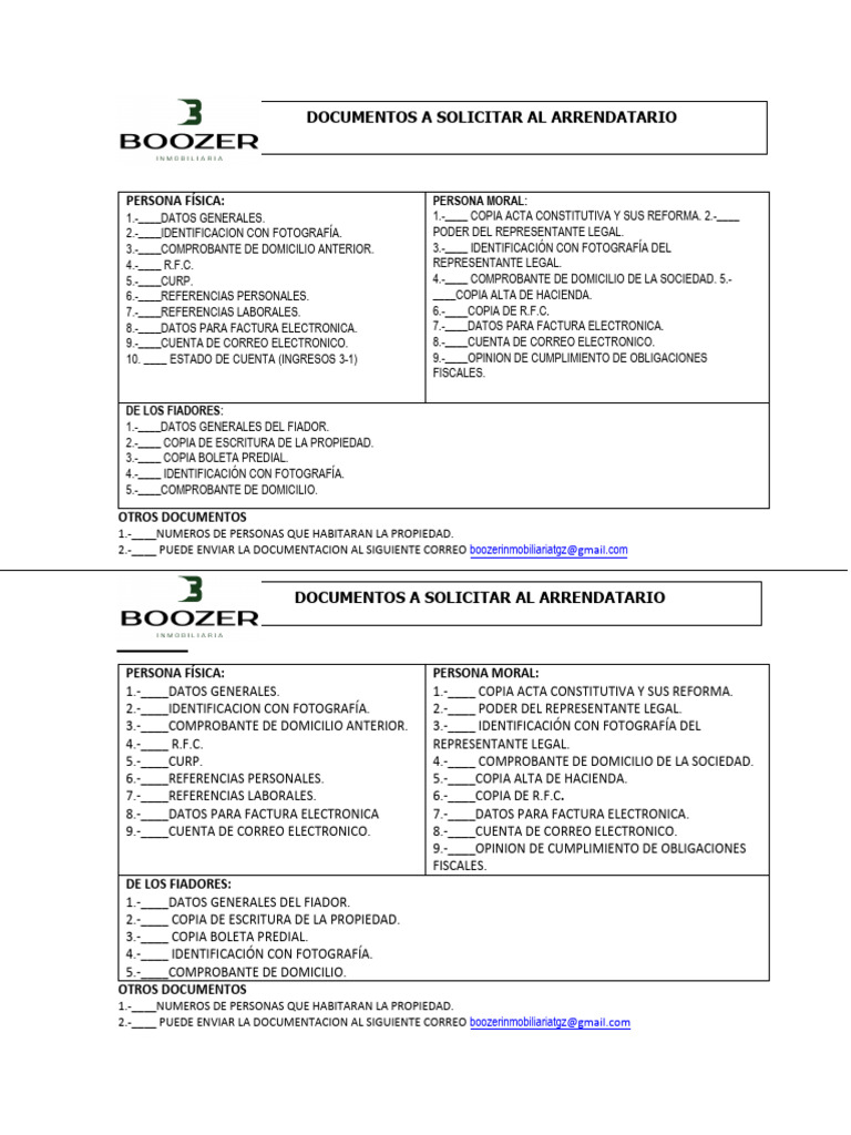 Formato Documentos a Solicitar Al Arrendatario | PDF
