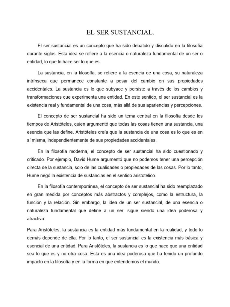 El Ser Sustancial | PDF | Teoría de sustancias | Esencia
