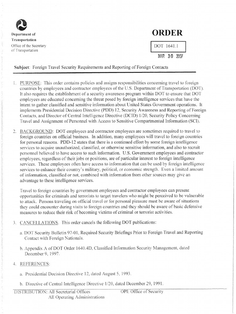 DOT1641.1 - Foreign Travel Security Requirements and Reporting of ...