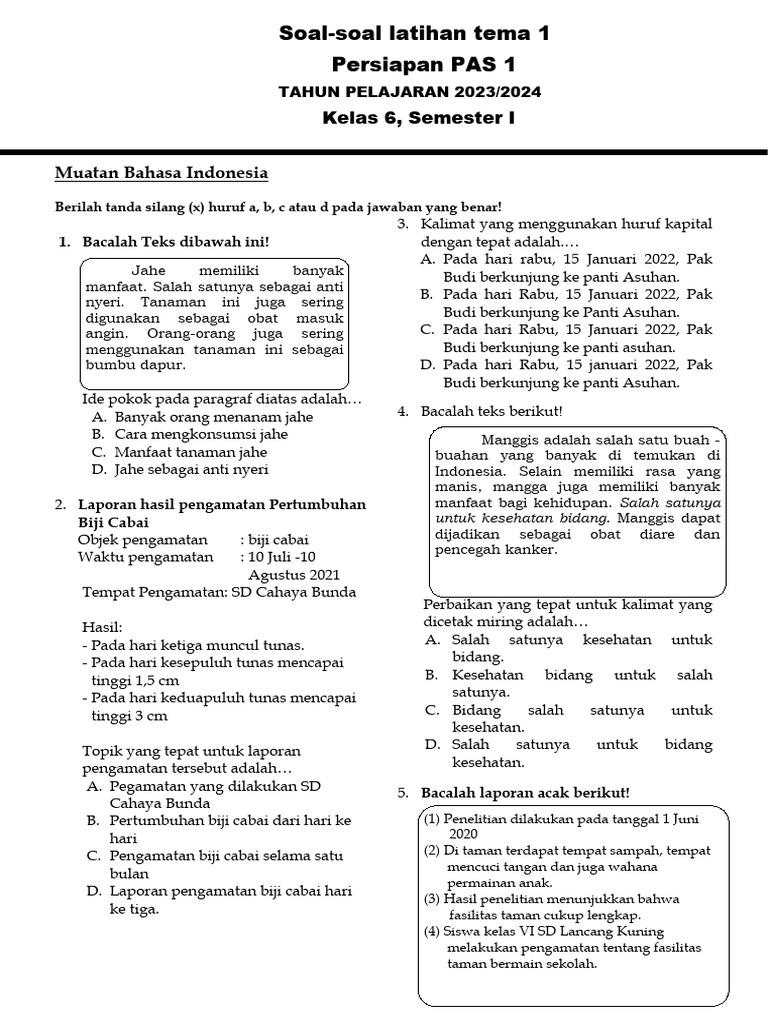 Soal Latihan Tema 1 B.Ind | PDF